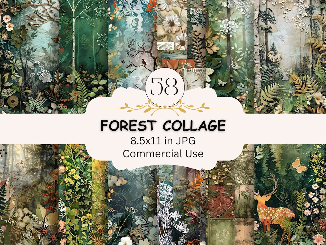 Woodland Digital Paper: Forest Collage for Scrapbooking (digital ...