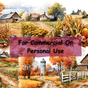 Fall Country Clipart Set, Farm Landscape PNG Bundle, Watercolor Corn ...