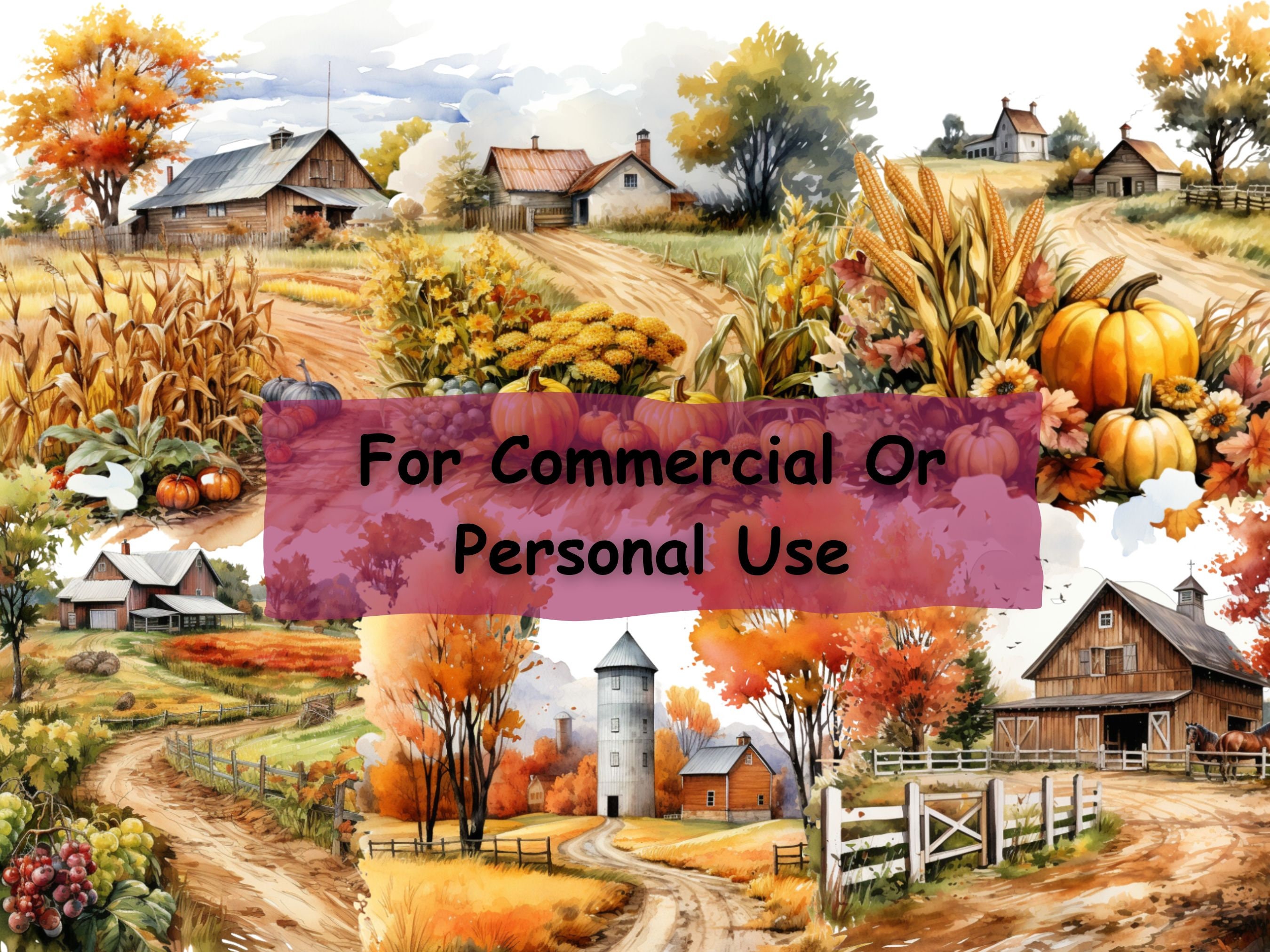 Fall Country Clipart Set Farm Landscape PNG Bundle - Etsy