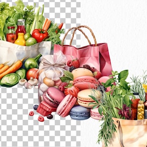 Groceries Watercolor Clipart Bundle, 33 PNG Set, Food Clipart, Grocery ...