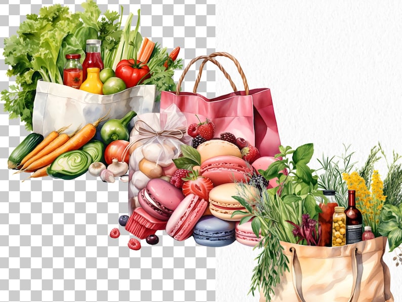 Watercolor Groceries Clipart Bundle: 33 PNG Food Illustrations (digital ...