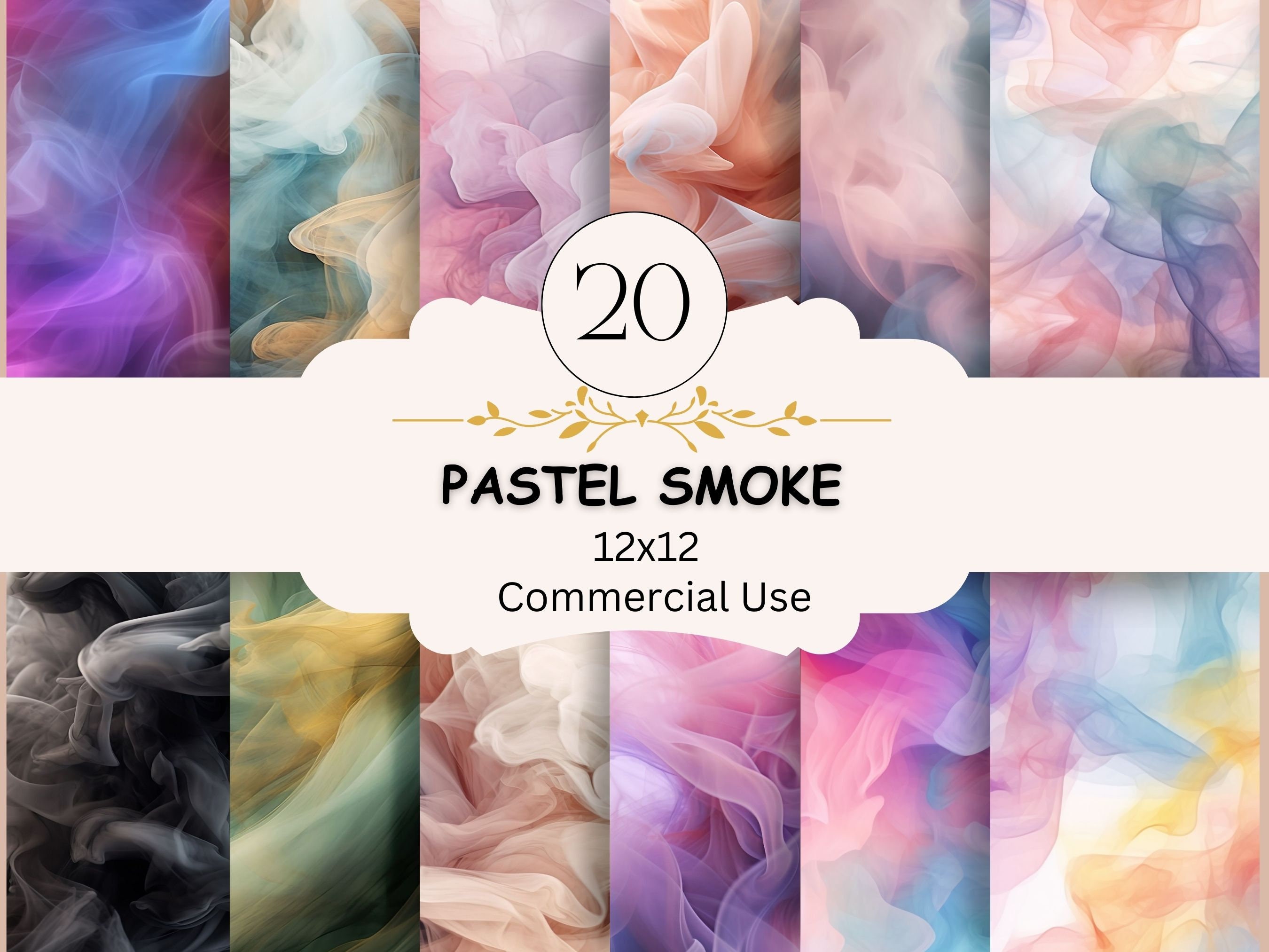 Pastel Smoke Background Pattern Bundle, 20 Digital Paper Set ...