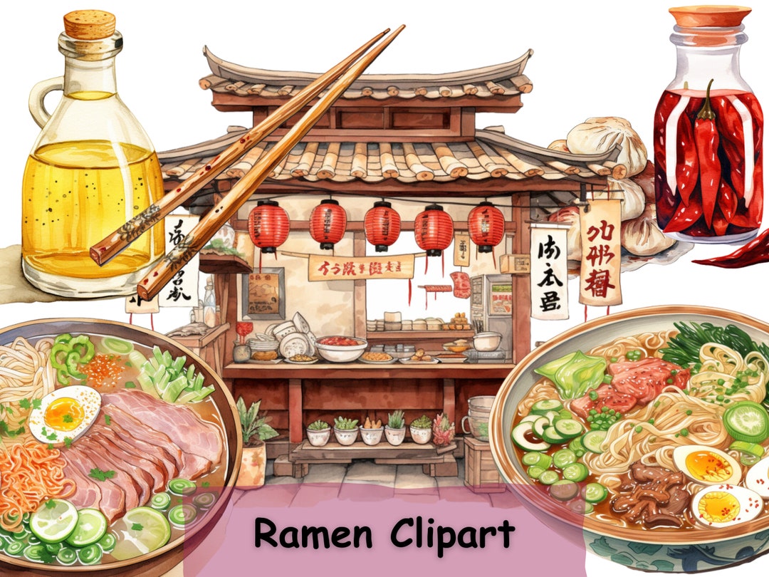 Watercolor Ramen Bowl Clipart Set, 12 Pngs, Japanese Food Clipart ...