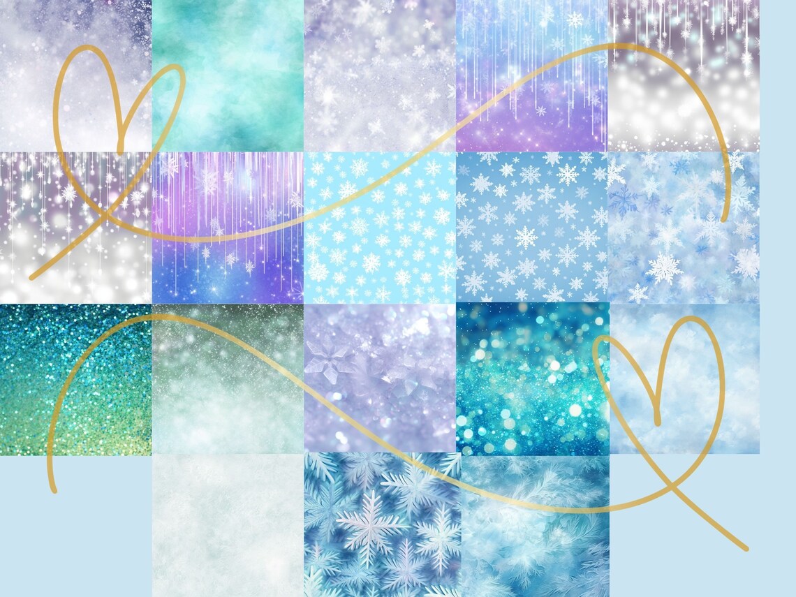 Frozen Winter Digital Paper Bundle, Snowflakes, Snow, Ice, Frozen ...