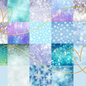 Frozen Winter Digital Paper Bundle, Snowflakes, Snow, Ice, Frozen ...