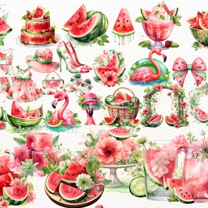 Watercolor Watermelon Clipart Bundle, PNG Set of 65, Watermelons Clip ...