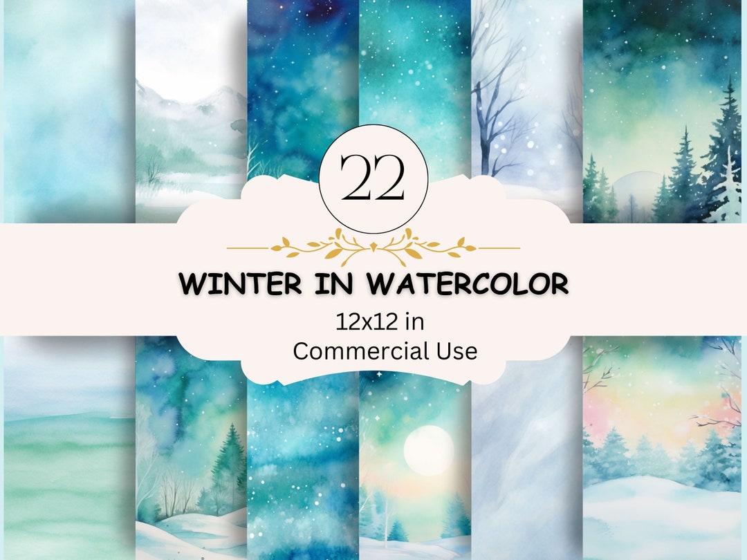 Watercolor Winter Digital Paper: Snowy Forest, Fantasy Landscape ...