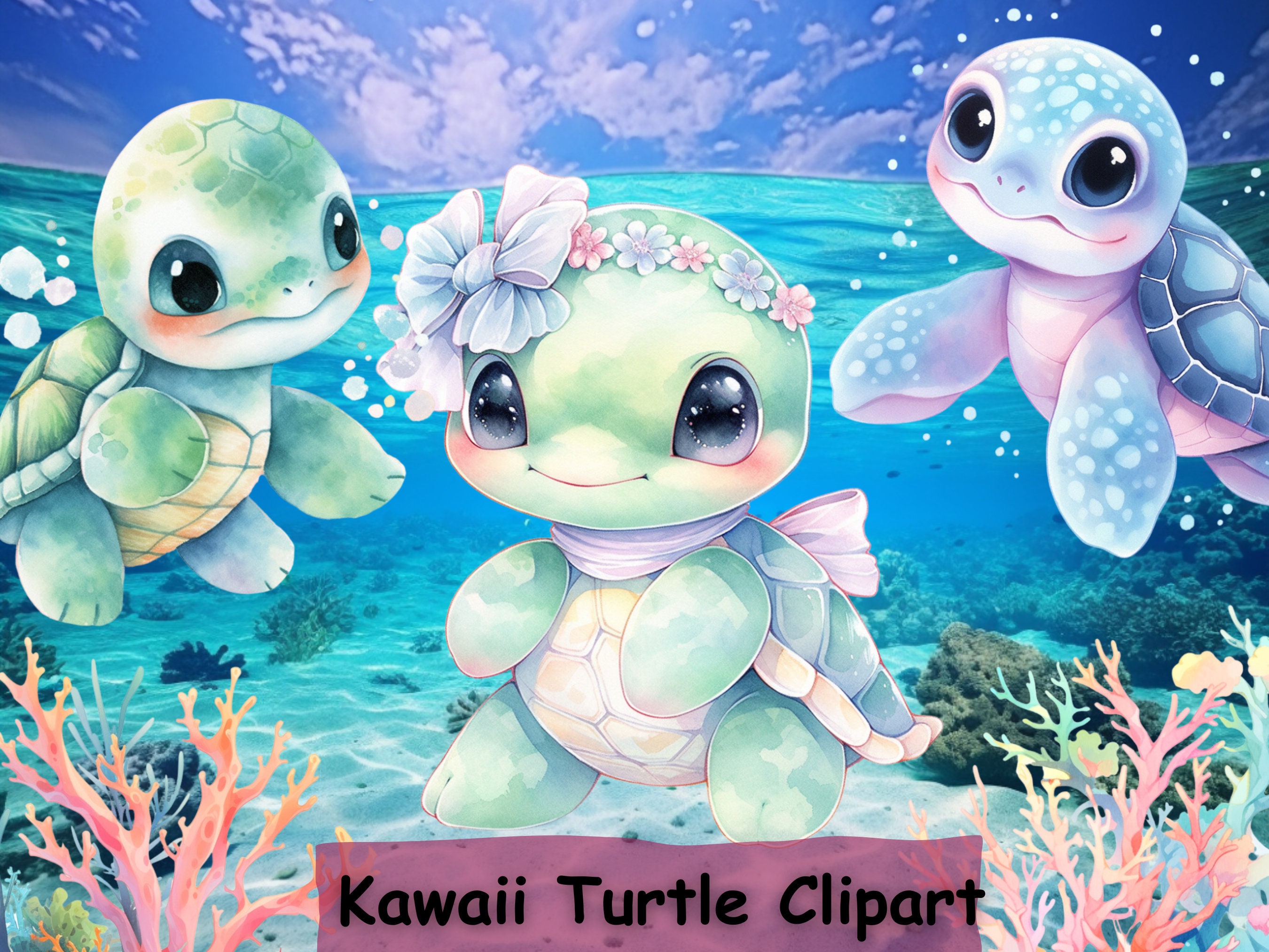 Baby Turtle Clipart Bundle, 15 High Quality Pngs, Nursery Art, Card ...