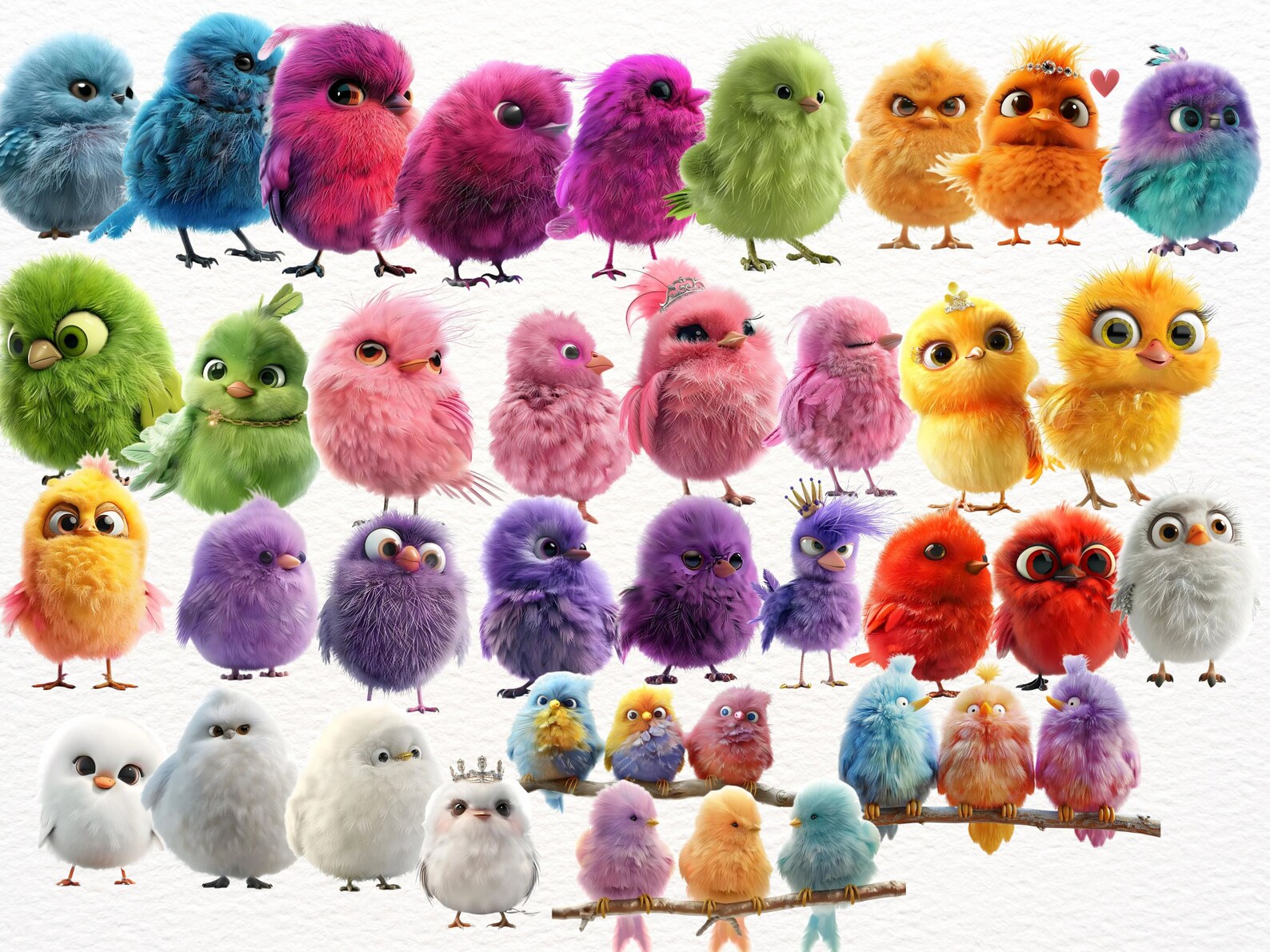 Funny Fuzzy Birds Clipart Bundle: PNG Illustrations (digital Download ...