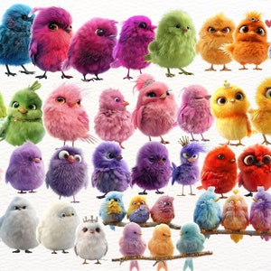 Funny Birds Clipart Bundle, PNG Set of 35, Fuzzy Humorous Cartoon Bird ...