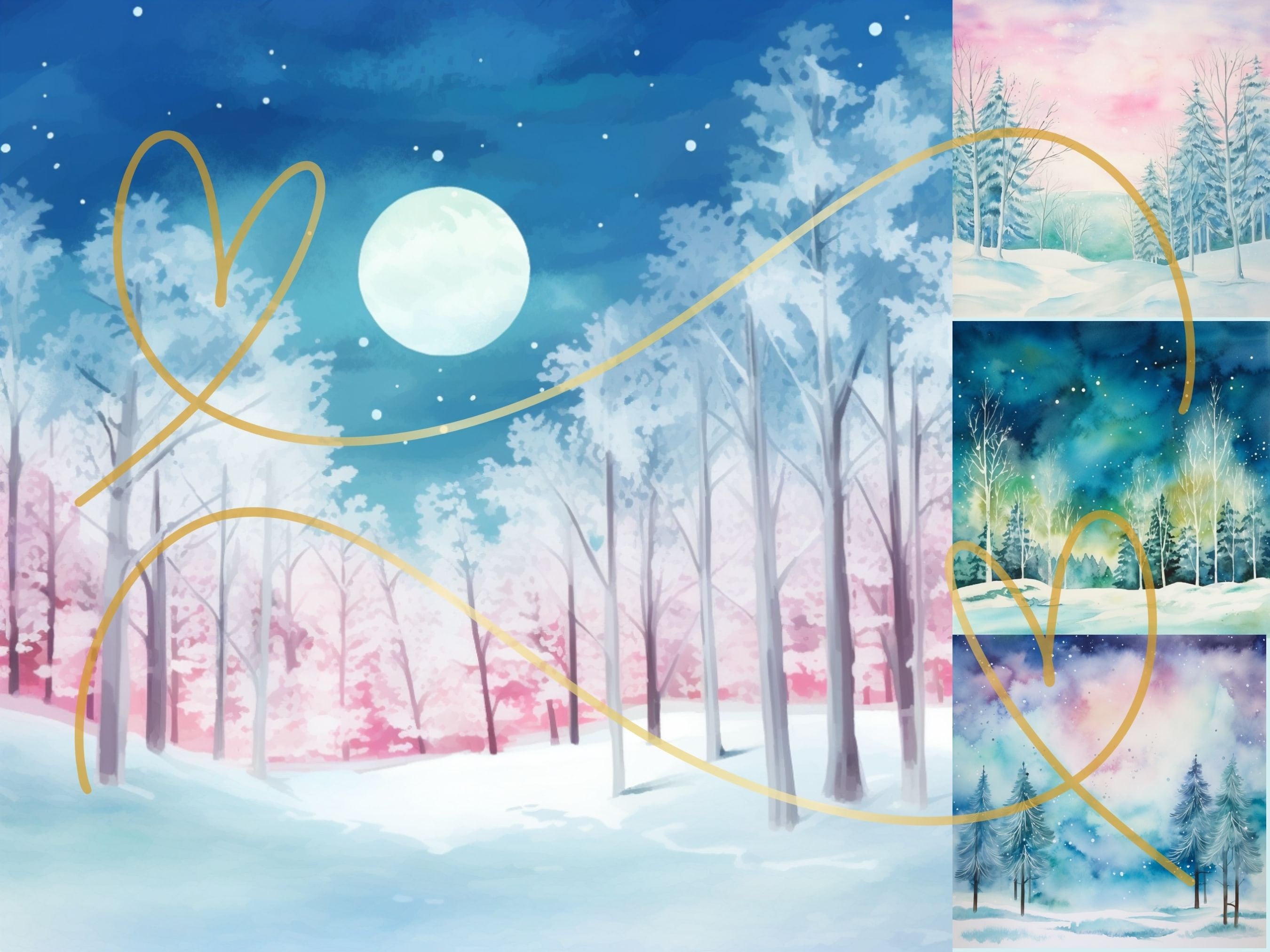 Watercolor Winter Digital Paper: Snowy Forest, Fantasy Landscape ...