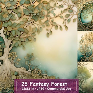Printable Fantasy Forest Bundle, Enchanted Forest Trees Paper Set of 25 ...