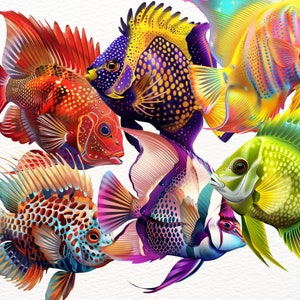 Tropical Fish Clipart Bundle, 101 PNG Set, Ocean Backdrop, Colorful ...