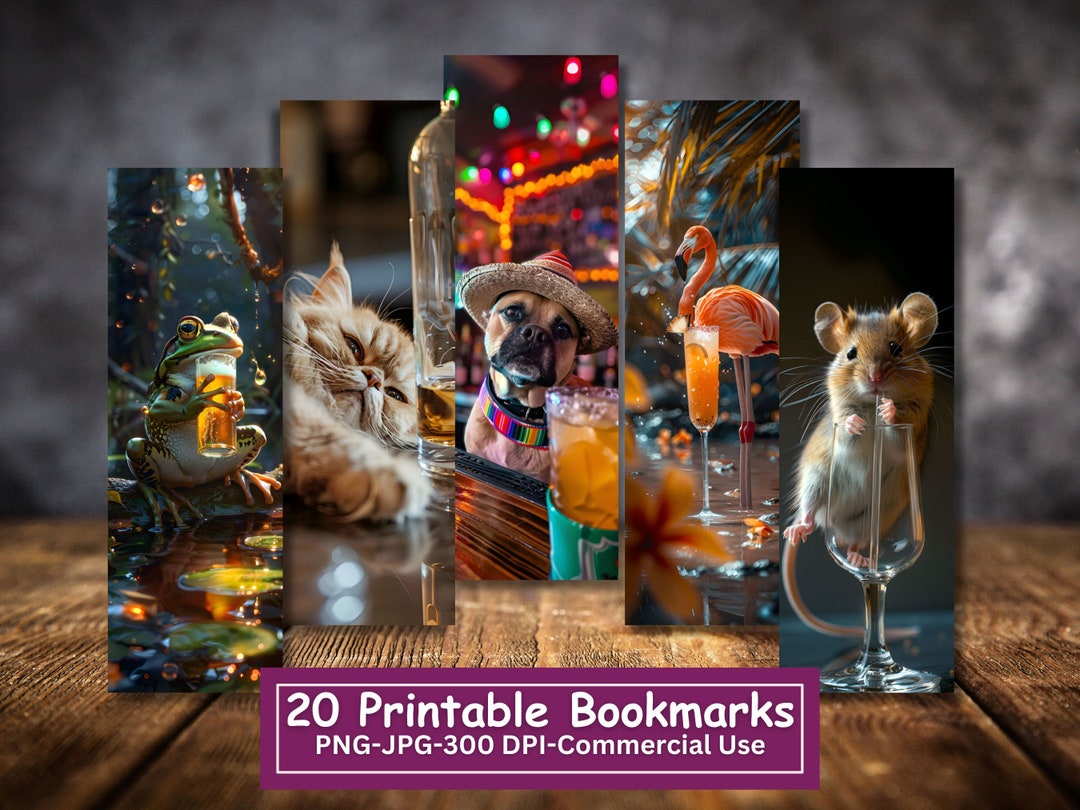 Drinking Animals Printable Bookmarks Bundle, Set of 20 PNG/JPG ...