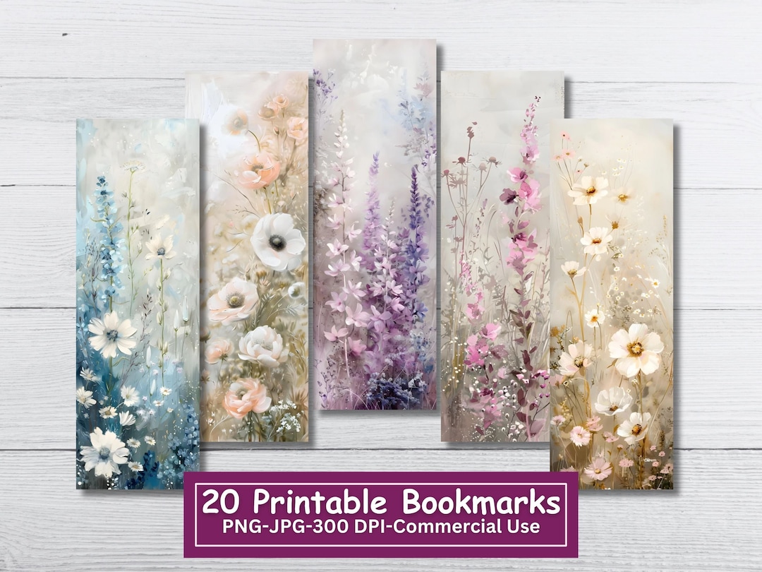 Wildflower Printable Bookmarks: Painterly Floral Designs (PNG/JPG) - Etsy