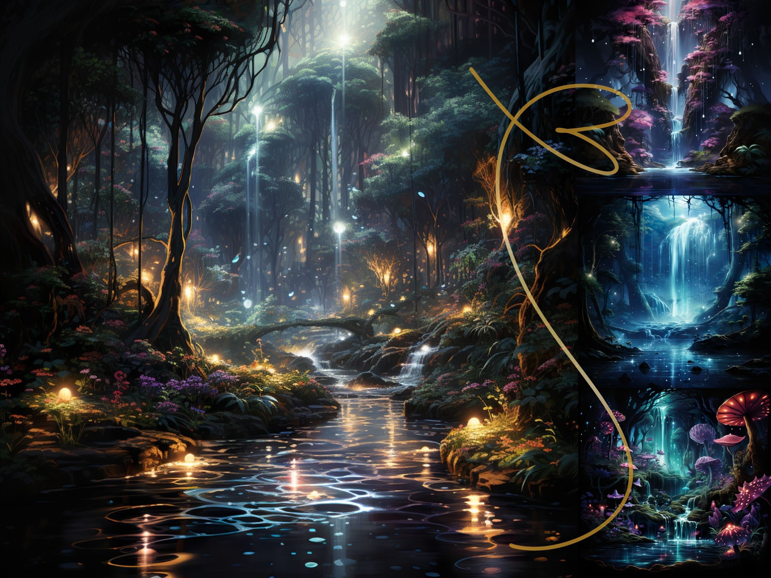 Printable Enchanted Waterfall Stream Lake Digital Paper - Etsy