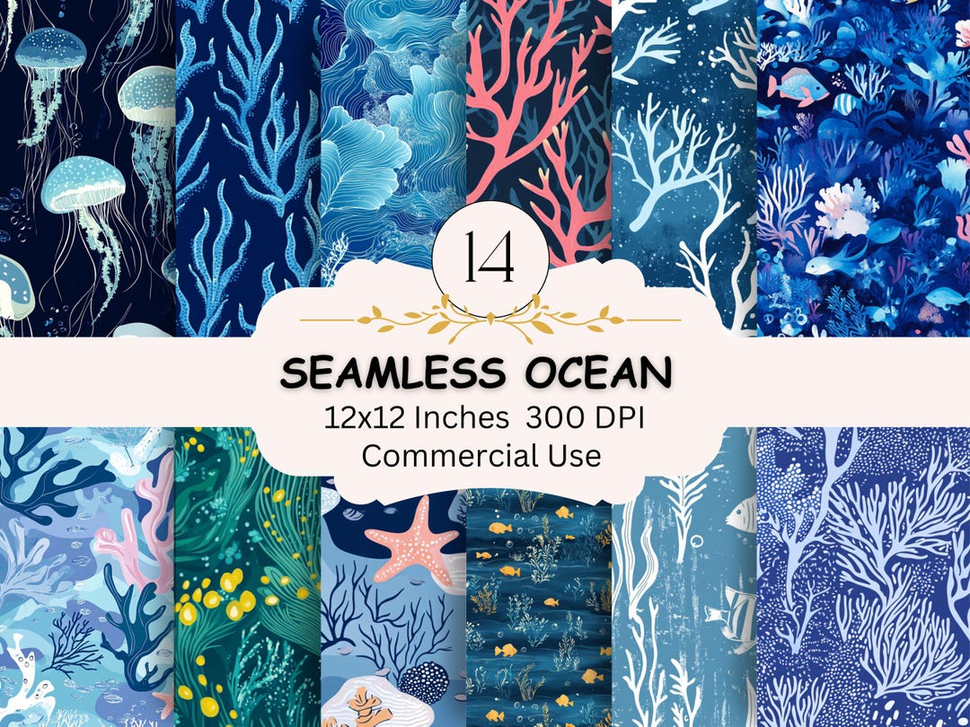 Ocean Digital Paper: Seamless Underwater Designs (14 JPEG Images ...