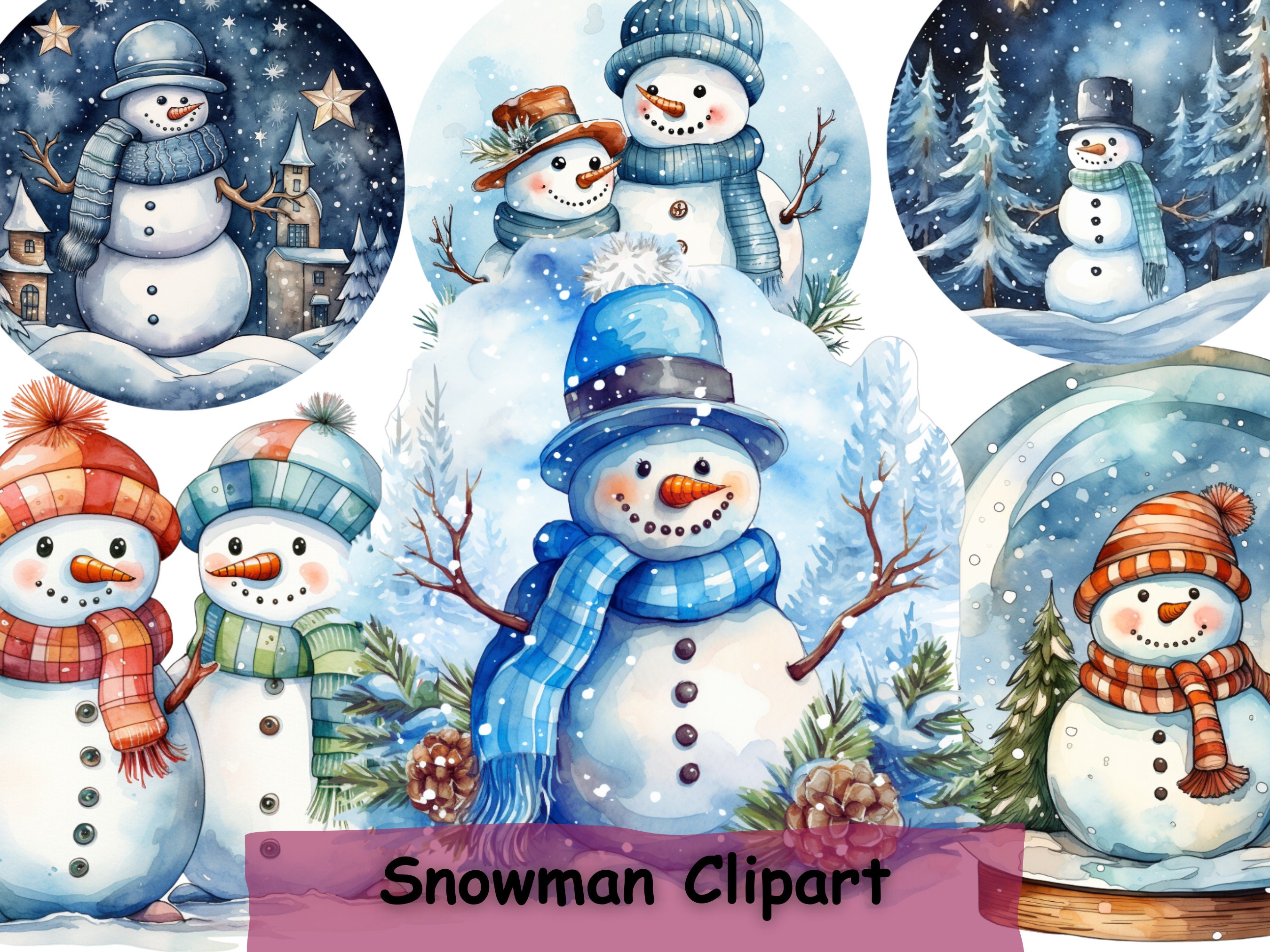 Watercolor Snowman Clipart Bundlewinter Clip Art 12 Pngs - Etsy