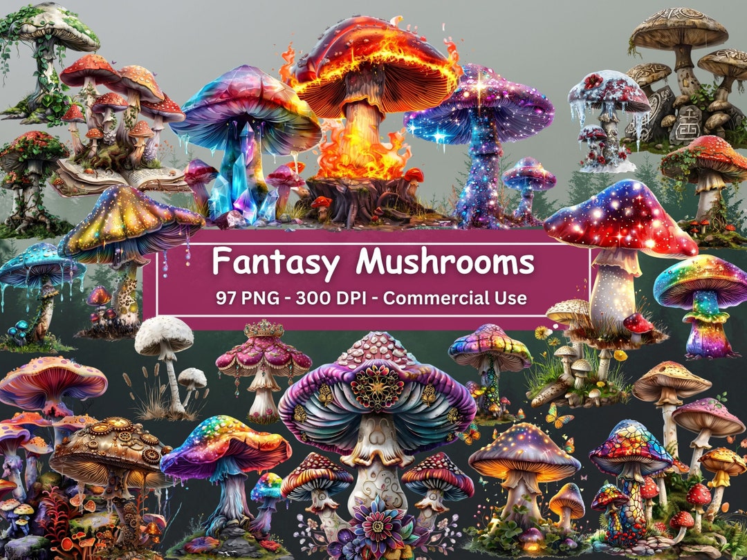 Fantasy Mushroom Clipart Bundle: 97 PNG Images for Junk Journals ...