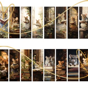 Mouse Reading Bookmark Bundle, Whimsical Animal Art (digital Download ...