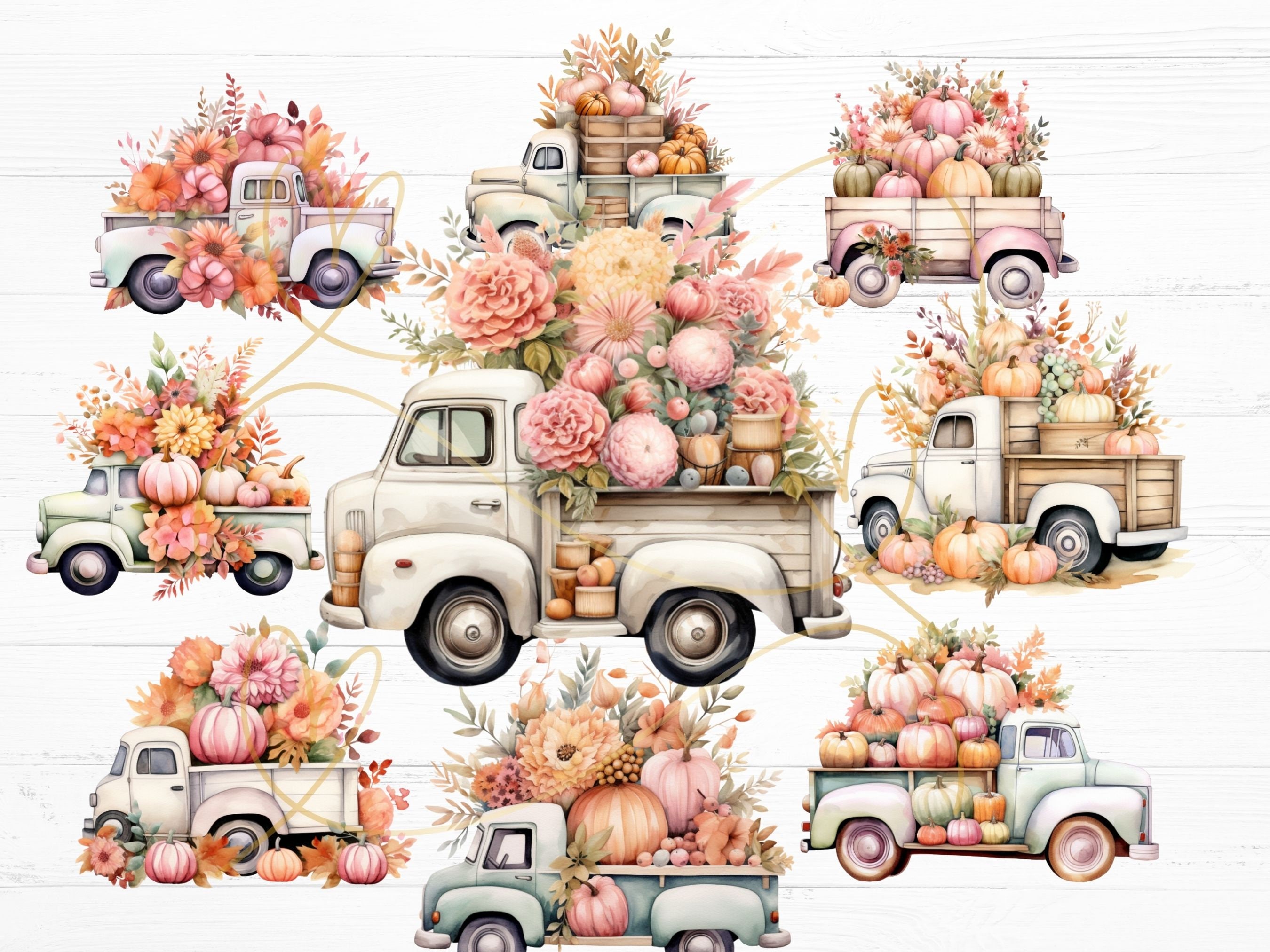Fall Pastel Pink Pumpkin Truck Clipart Bundle 20 PNG Set - Etsy