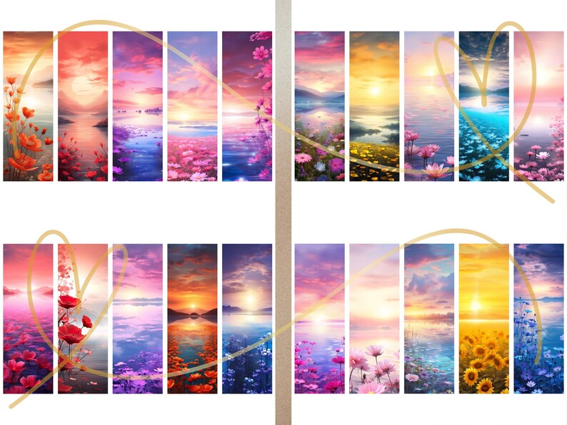 Floral Sunsets Printable Bookmarks Bundle, Set of 20, JPG Bookmark ...