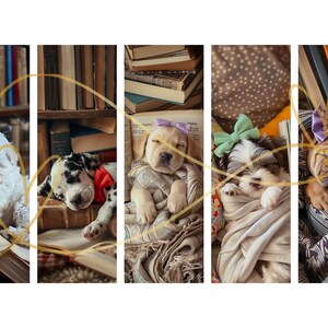 Puppies Sleeping With Books Printable Bookmarks: Set of 20 (digital ...