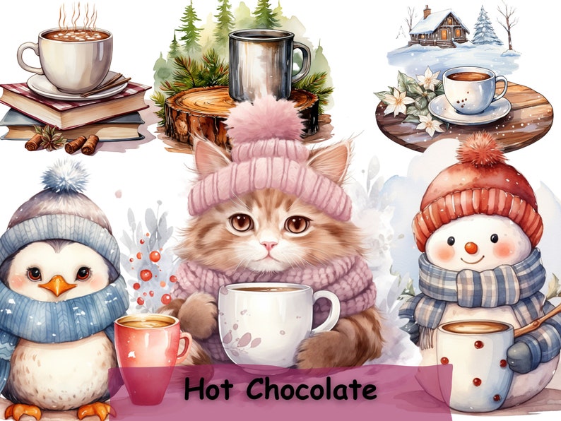 Hot Chocolate Clipart Watercolor Hot Cocoa 20 Pngs Animals - Etsy