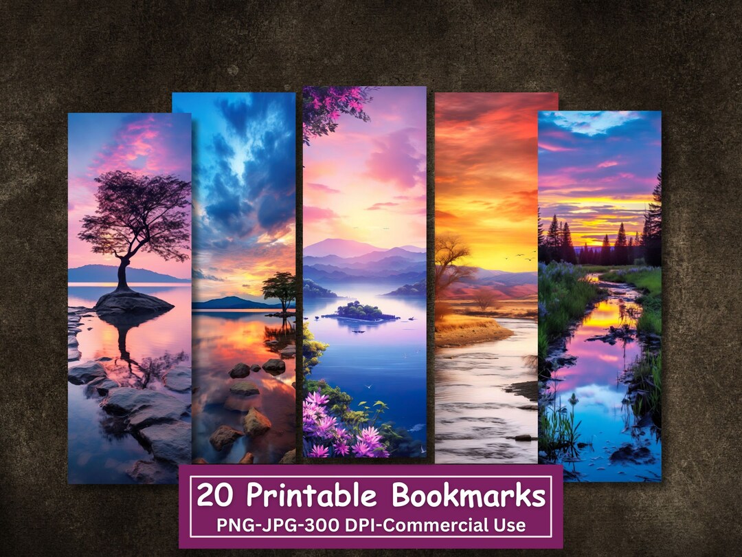 Mountain Lake Sunset Printable Bookmarks Bundle, Print and Cut Set of ...