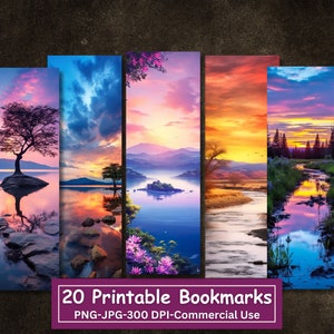 Mountain Lake Sunset Bookmarks: Printable Landscape Set (digital ...