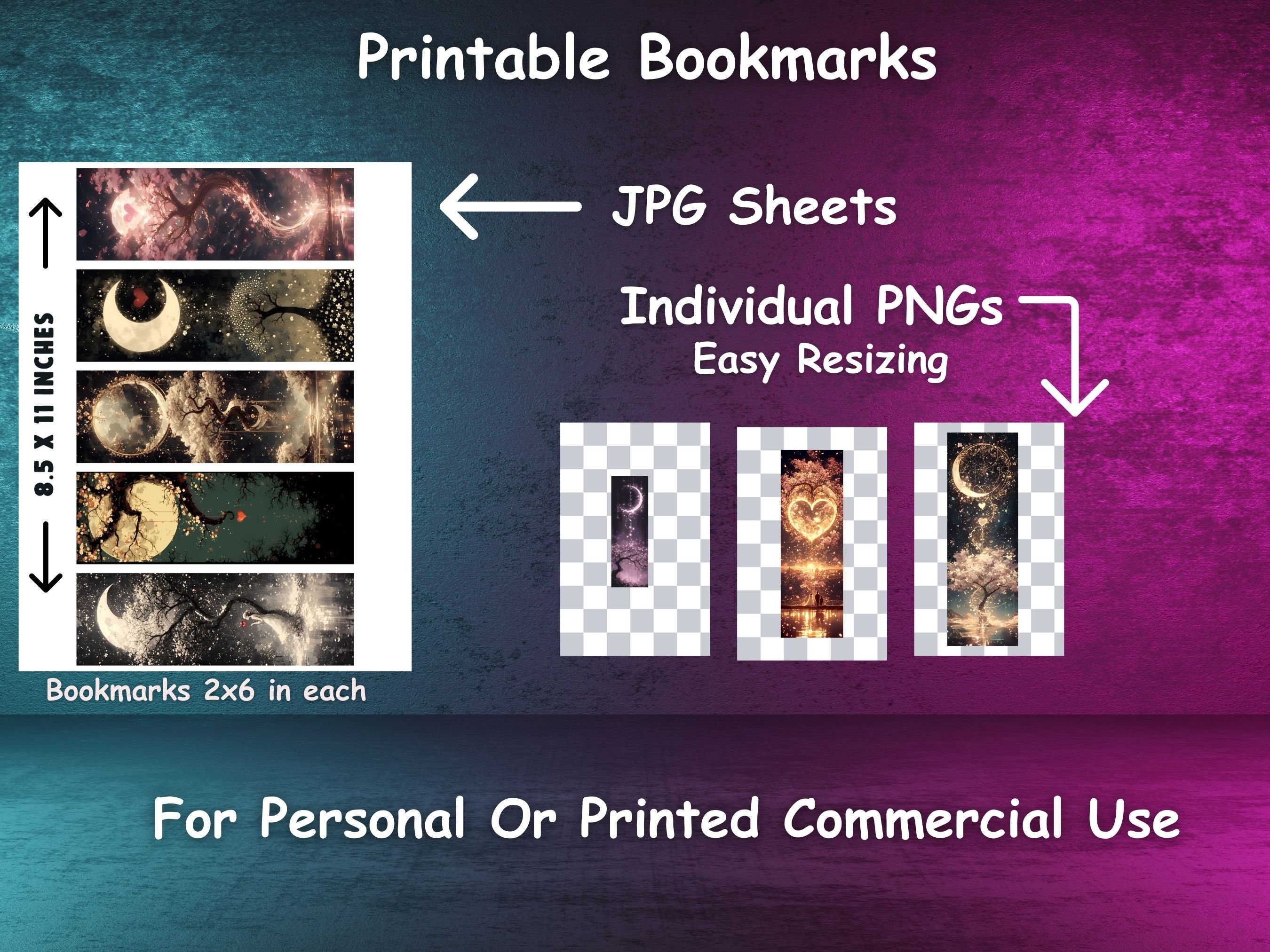 Fantasy Trees With Hearts Printable Bookmarks Bundle, Set of 20 PNG/JPG ...