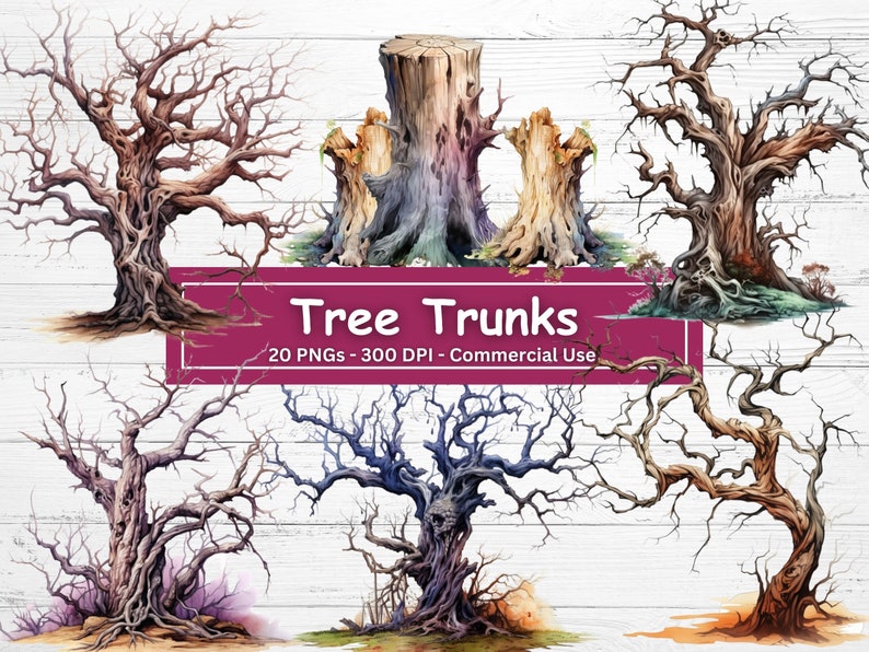 Watercolor Tree Trunk Clipart Bundle, Tree Stumps PNG (digital Download ...