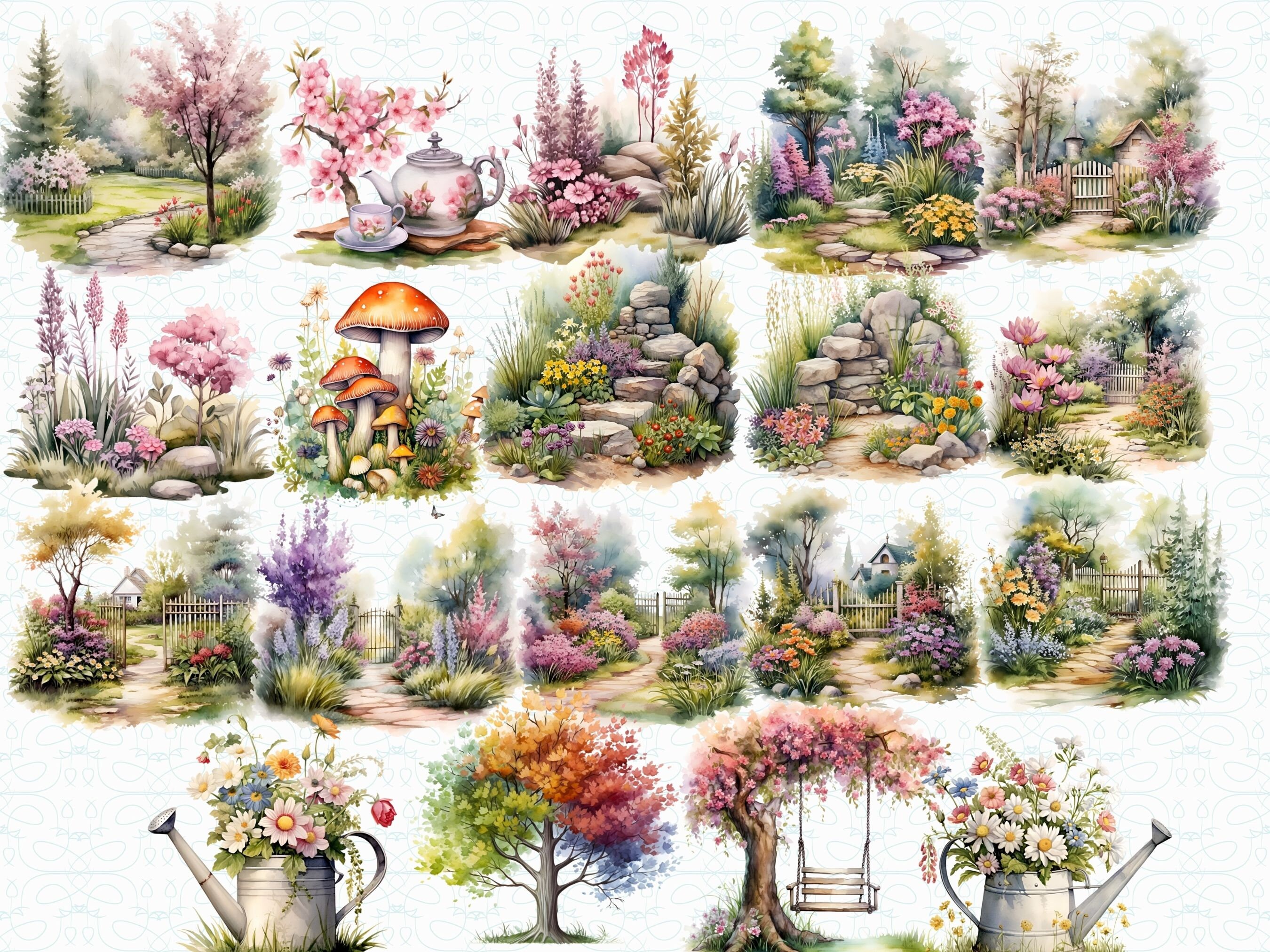 Watercolor Garden Clipart Bundle: 35 Floral PNG Images (digital ...