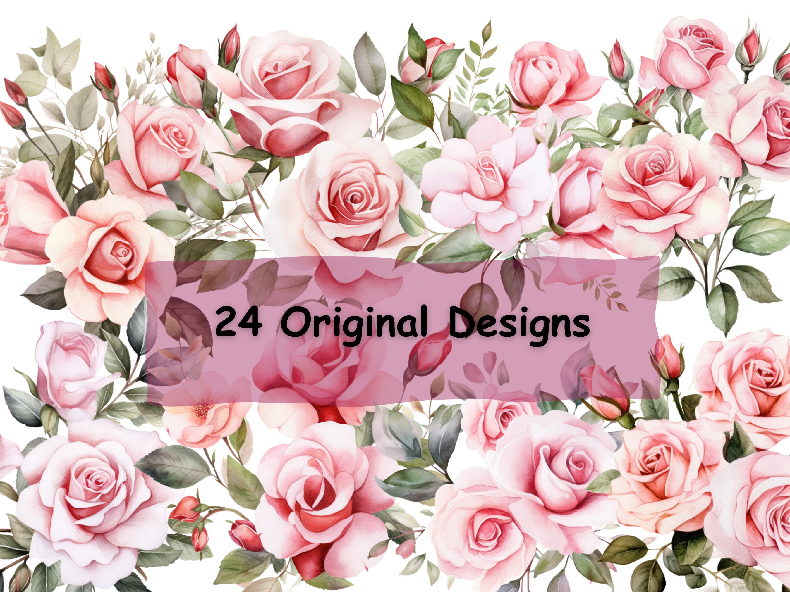 Watercolor Pink Roses Clipart Floral Clip Art Bundle 24 - Etsy