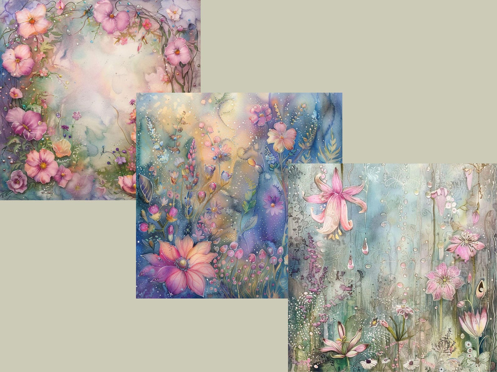 Fairy Garden Digital Paper: Enchanted Floral Designs (35 JPG Set ...