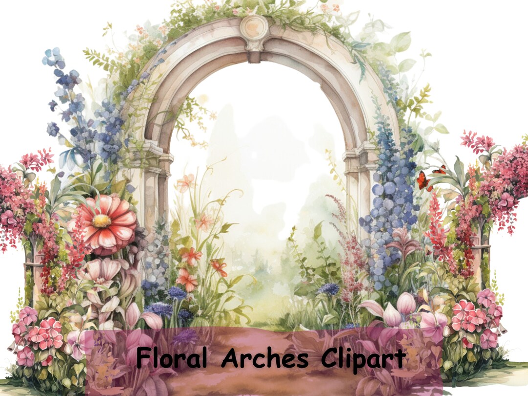 Watercolor Floral Arches Clipart: PNG Bundle for Junk Journals (digital ...
