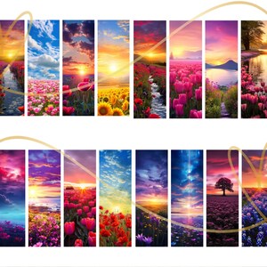 Flower Field Landscapes Printable Bookmarks Bundle, 20 Designs, JPG ...