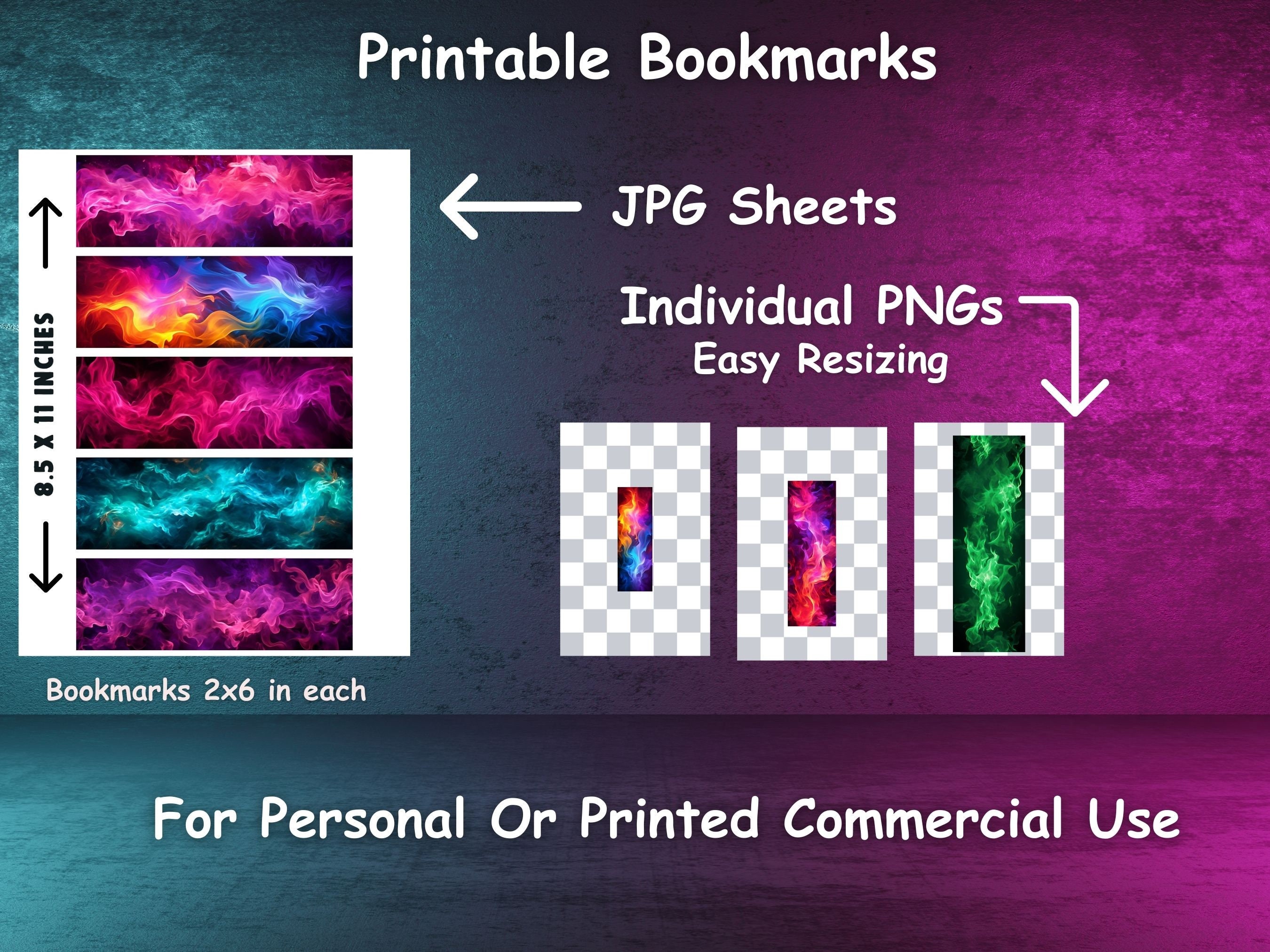 Fire and Flames, Neon Printable Bookmarks Bundle, Set of 25 PNG/JPG ...