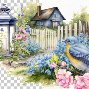 Watercolor Blue Bird Garden Clipart, 35 Pngs, Nursery Art, Digital Download, Card Making ...