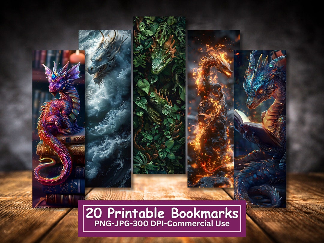 Fantasy Dragon Bookmarks: 20 Unique Designs (digital Download) - Etsy