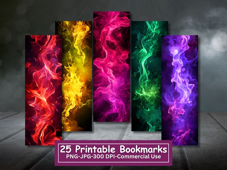 Fire and Flames Printable Bookmarks: Neon PNG/JPG Bundle (commercial ...