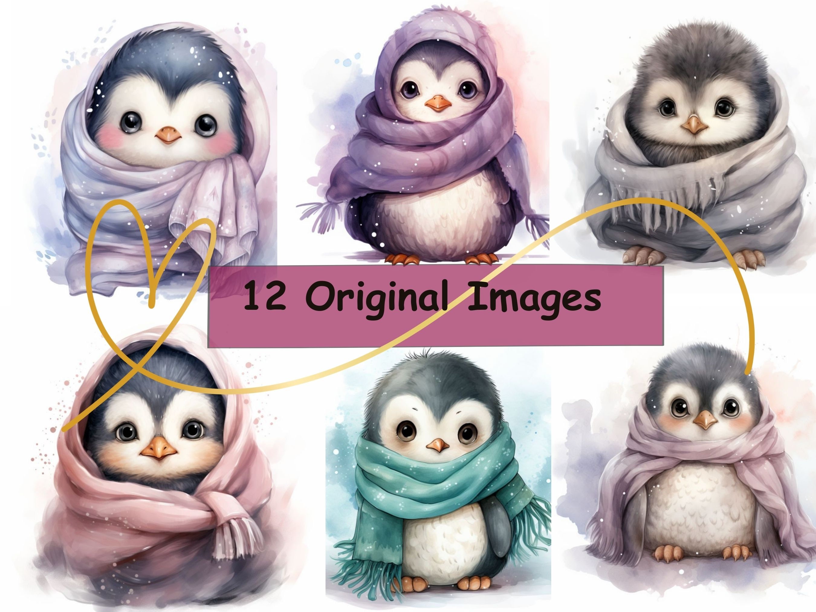 Cozy Penguins Clipart Bundle, 12 JPG Plus Bonus Winter Digital Paper ...