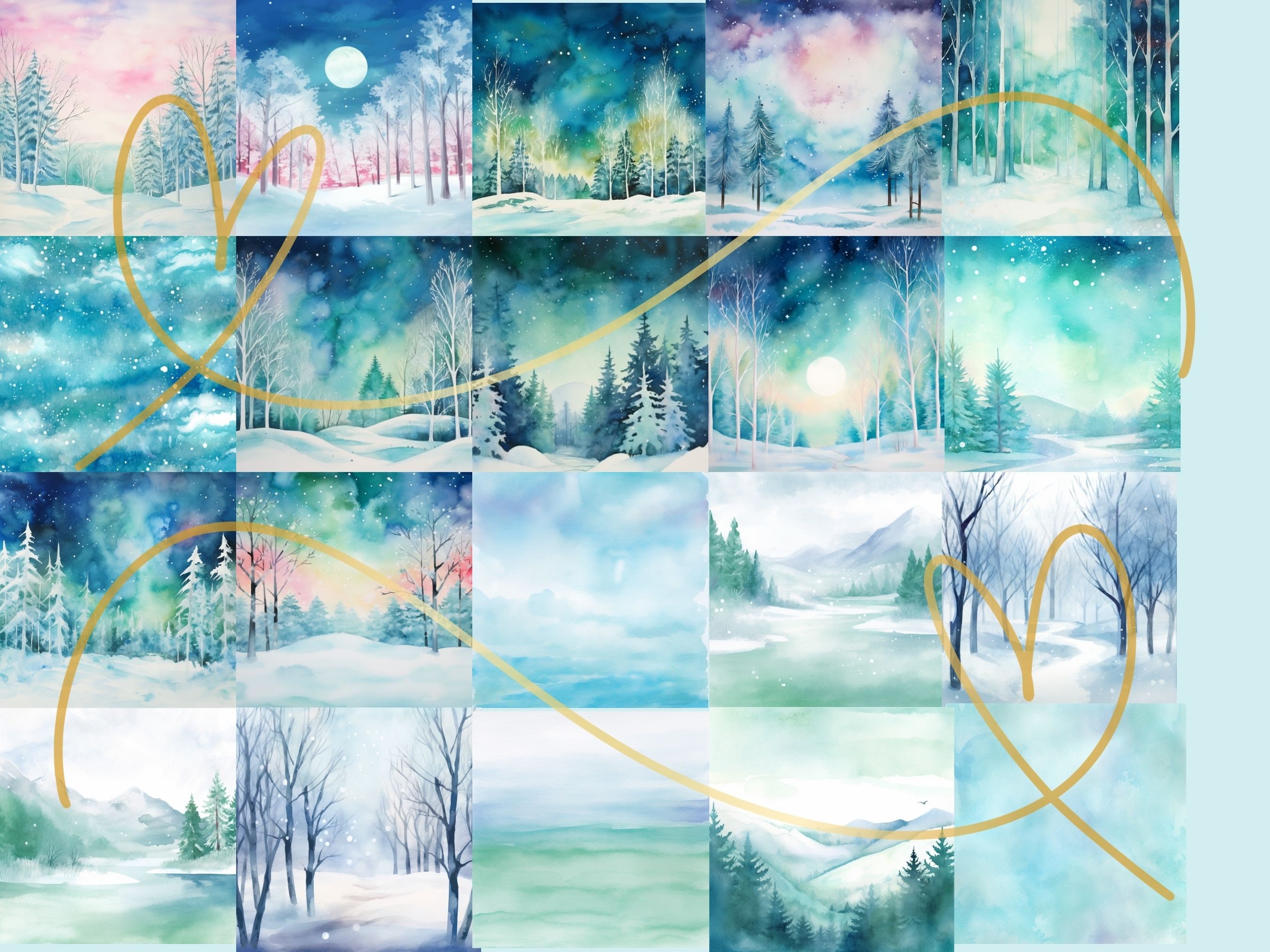 Watercolor Winter Digital Paper: Snowy Forest, Fantasy Landscape ...