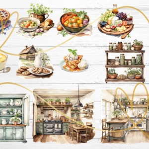 Modern Country Farmhouse Kitchen Clipart Bundle, PNG Set of 50 ...
