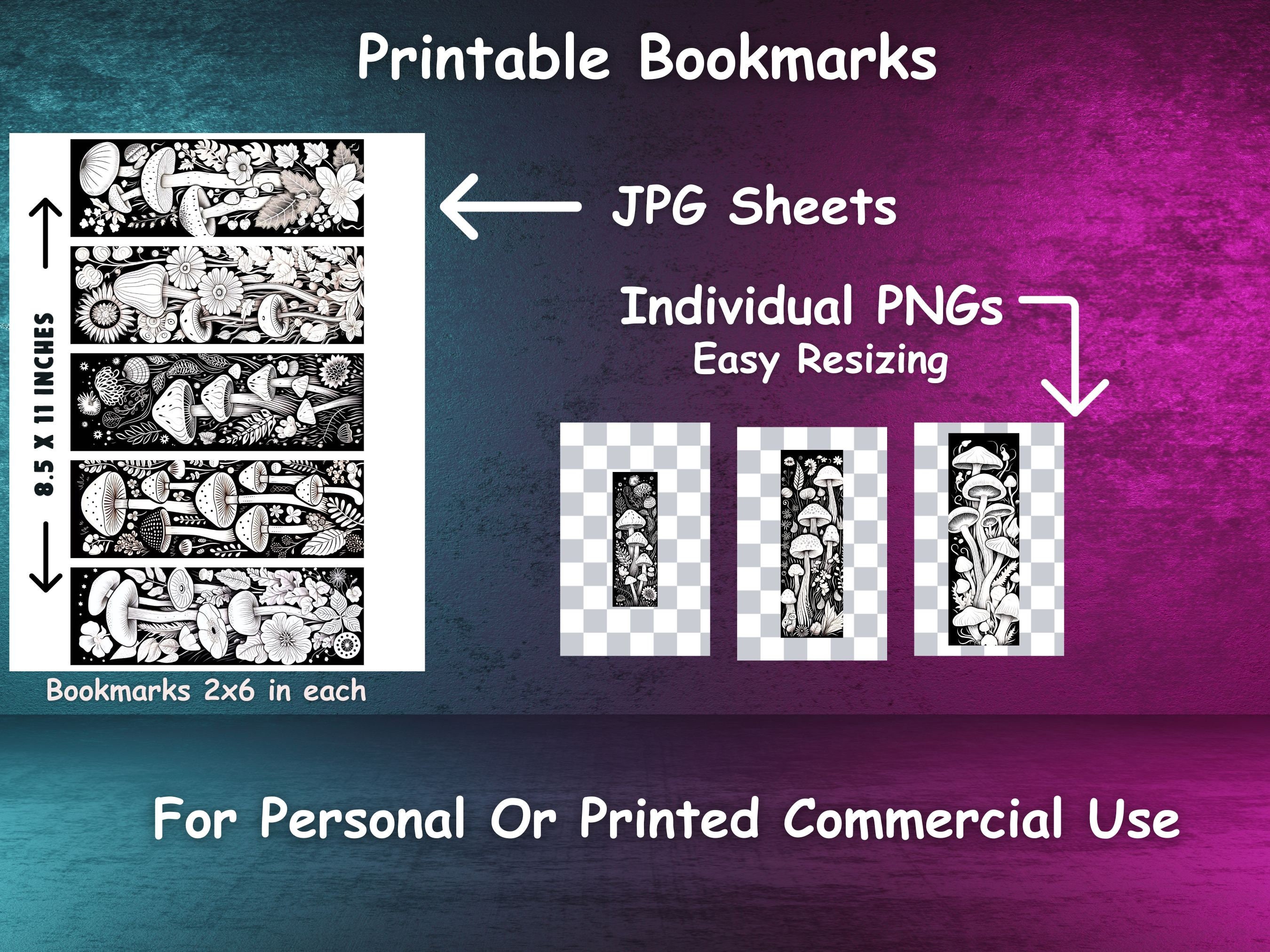 Printable Coloring Bookmarks Bundle Fantasy Mushrooms Set of - Etsy