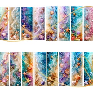 Beach Alcohol Ink Bookmarks: Shells, Starfish, Waves (digital Download ...