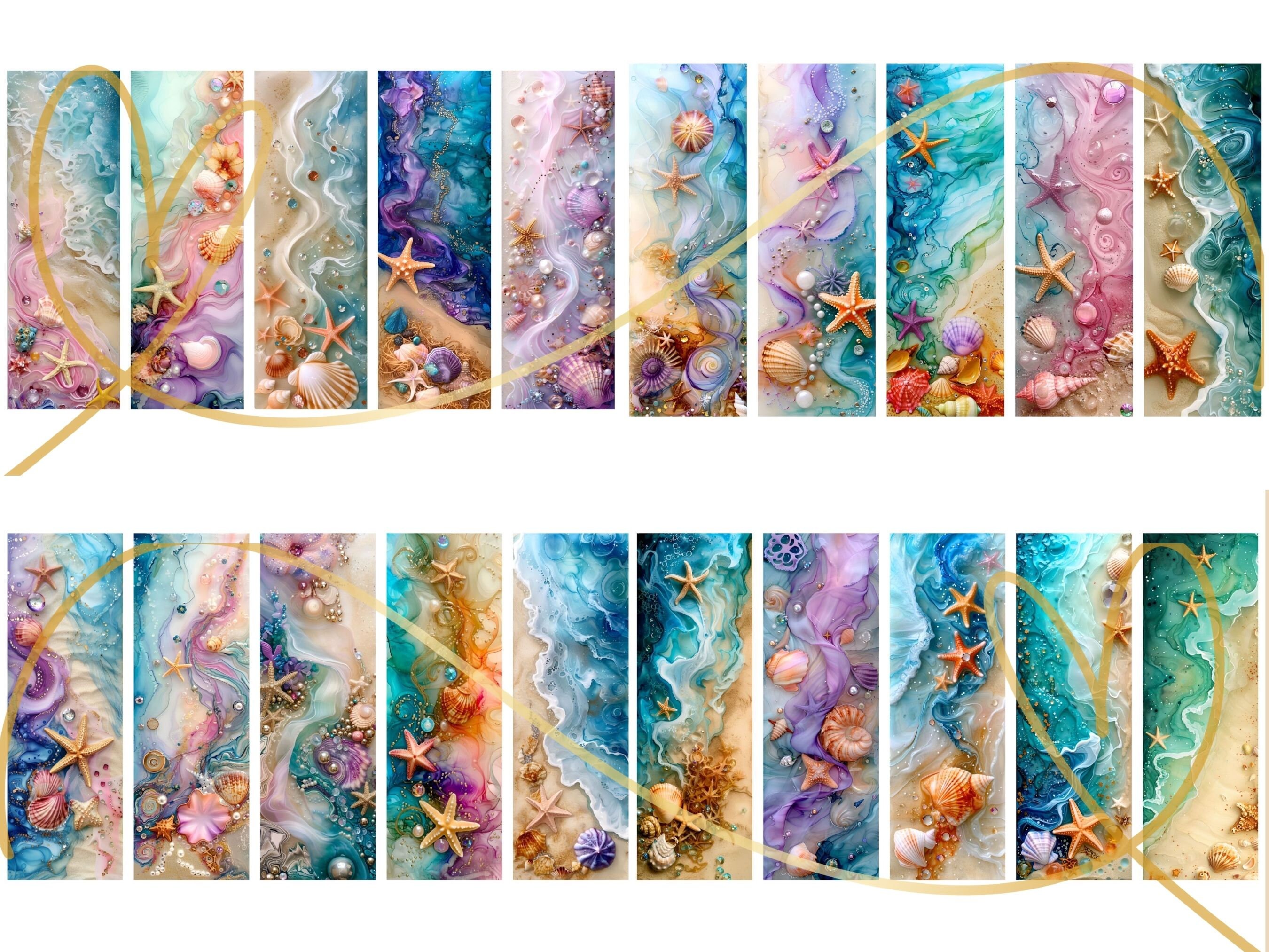Beach Alcohol Ink Bookmarks: Shells, Starfish, Waves (digital Download ...