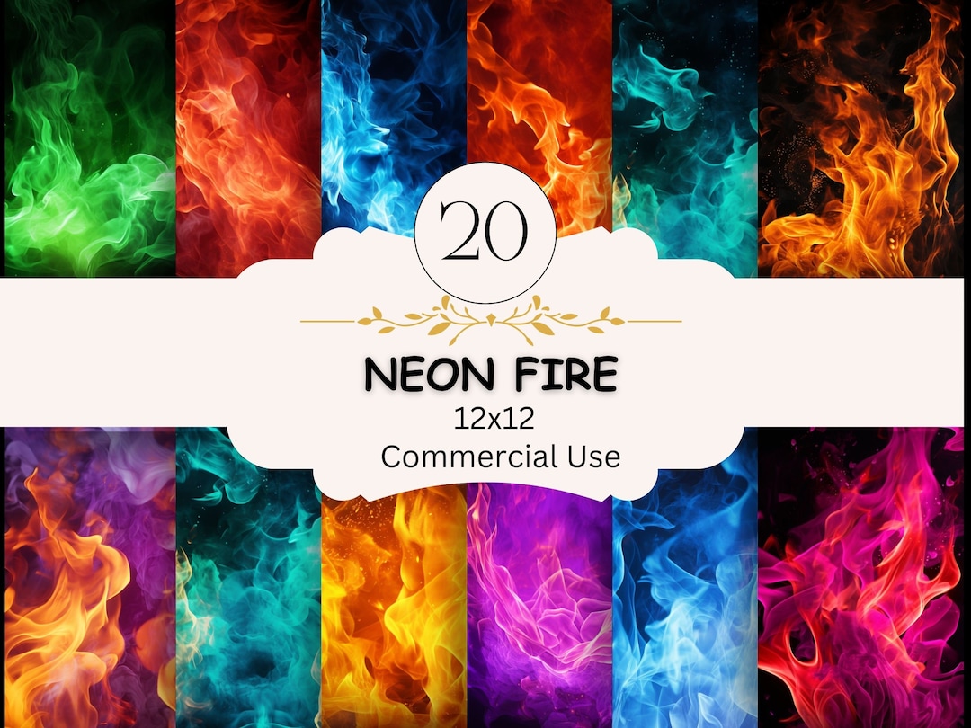 Neon Fire Background Textures: Rainbow Flames Digital Paper (digital ...