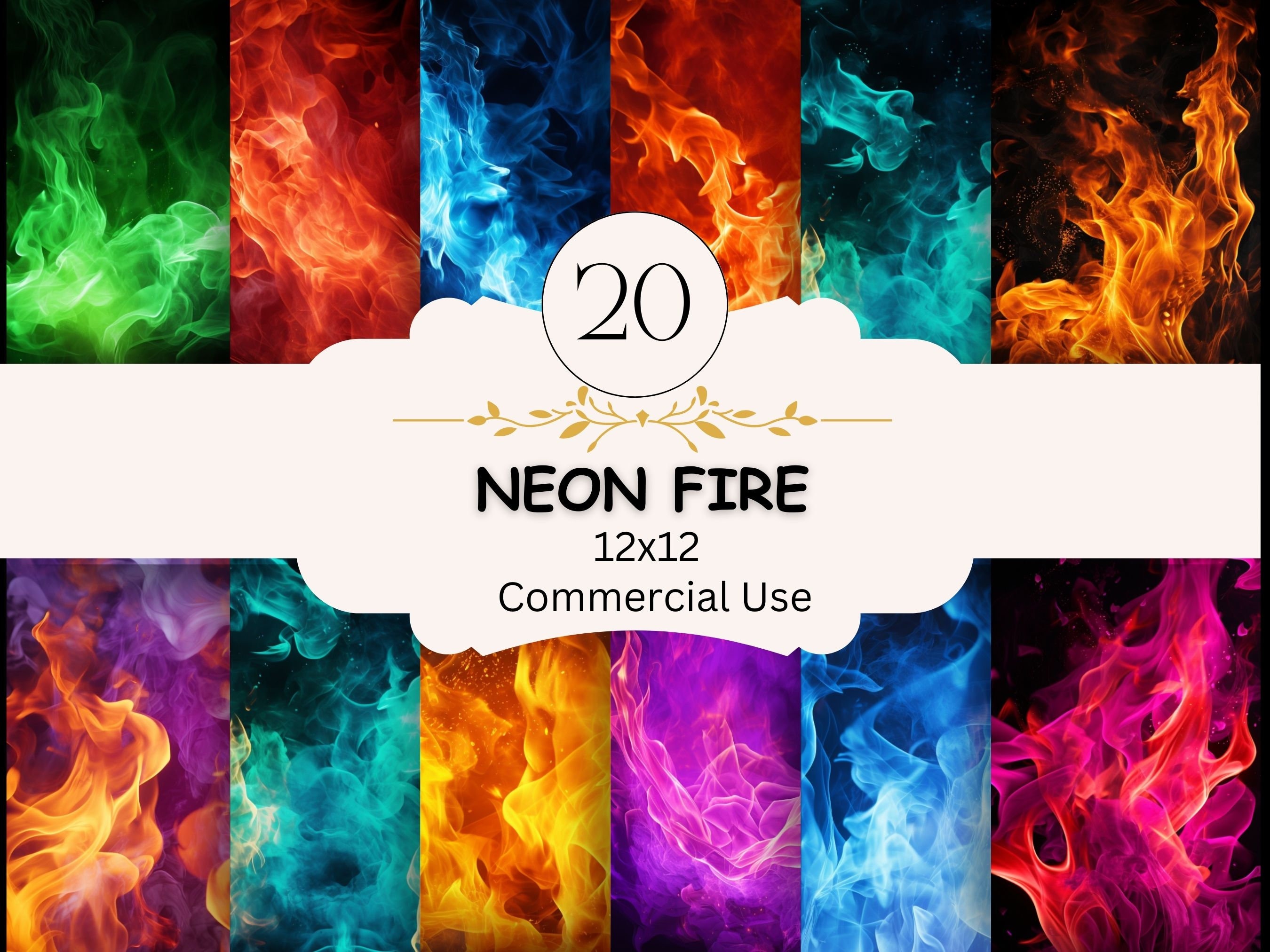Neon Fire Background Textures: Rainbow Flames Digital Paper (digital ...