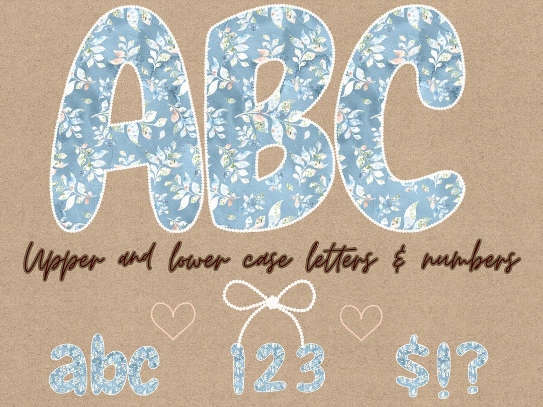 Blue Floral Pearl PNG Alphabet Clipart Set, Uppercase, Lowercase ...